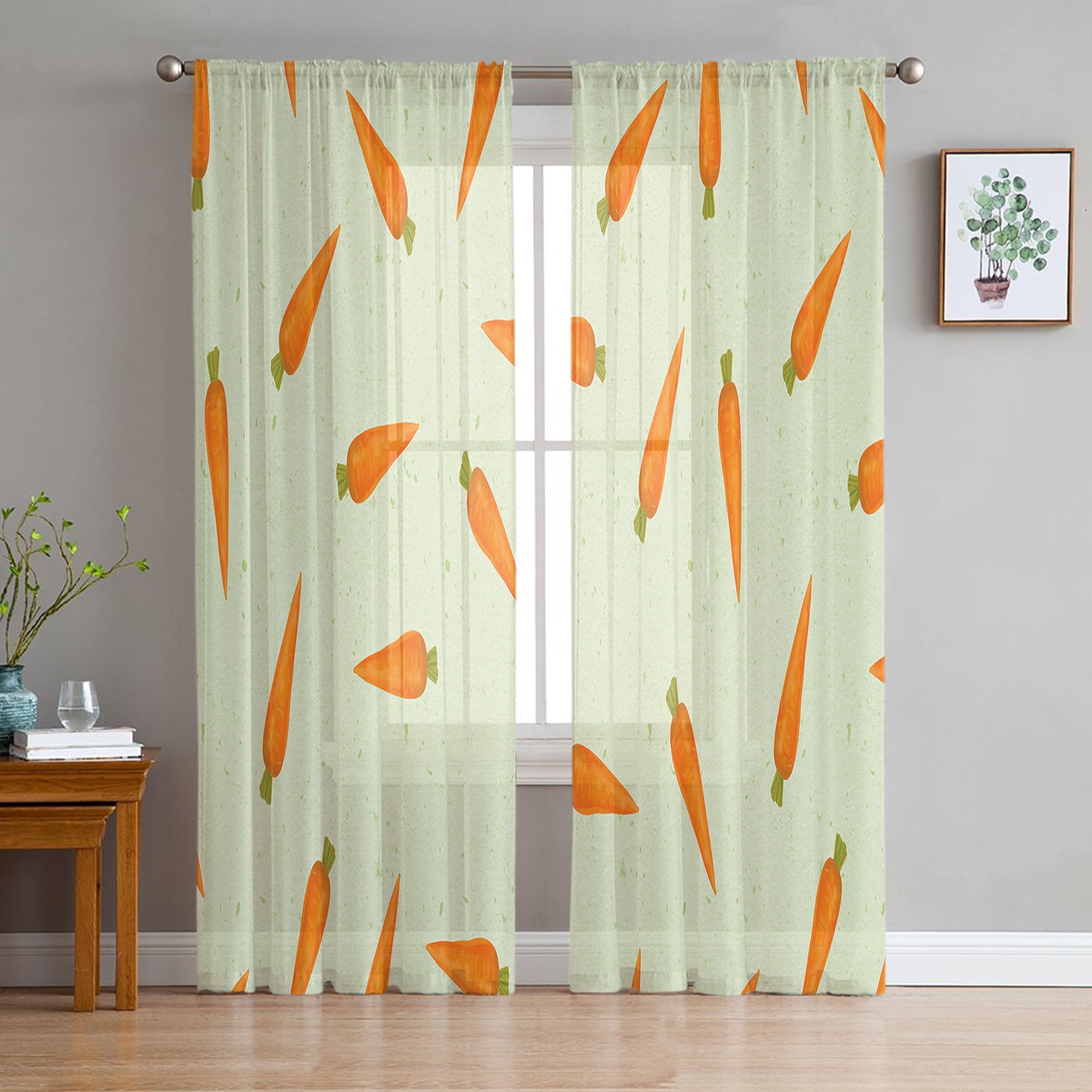 Easter Watercolor Carrot Hand-Painted Spring Sheer Curtains for Kids ...