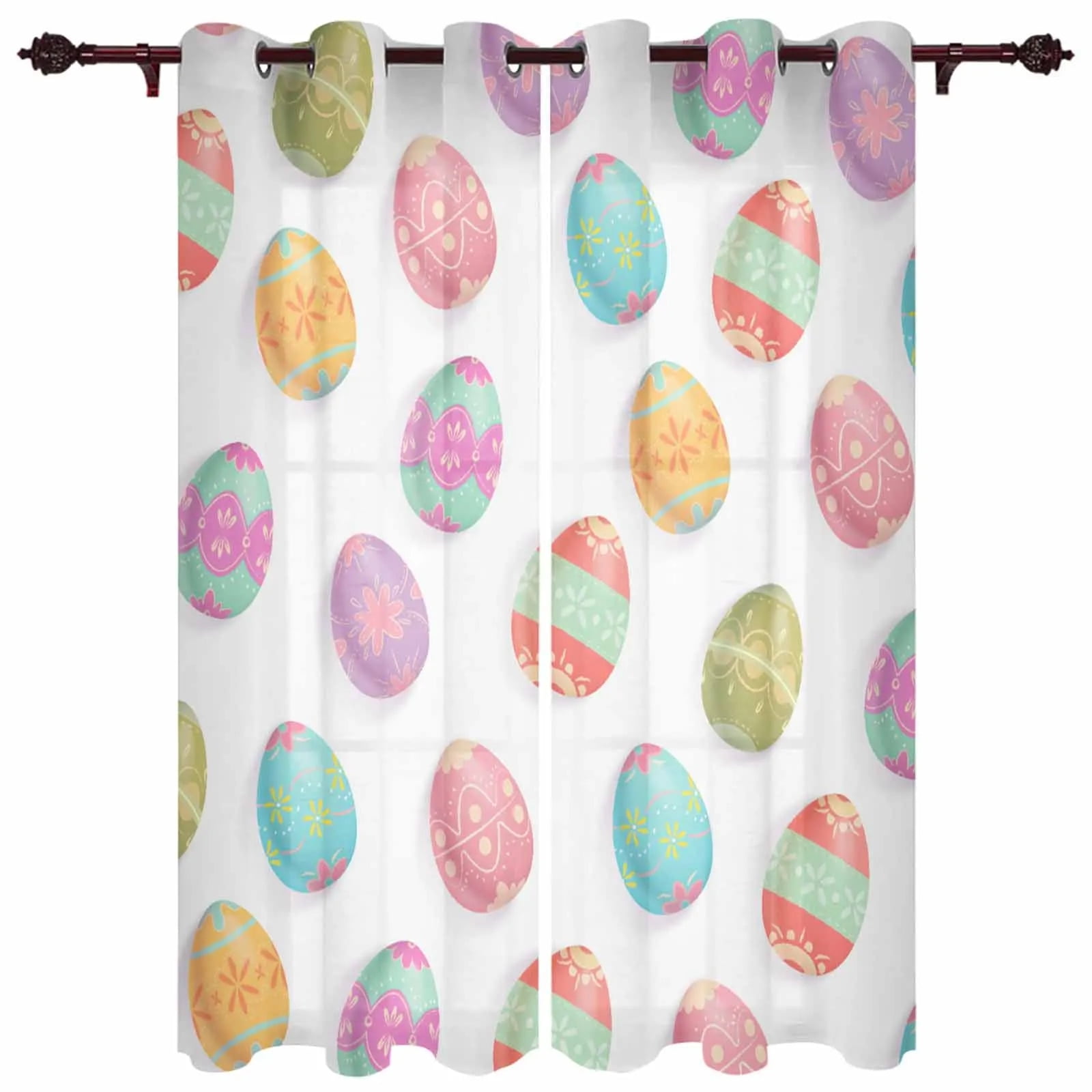 Easter Watercolor Eggs Window Curtains for Living Room Bedroom Curtain ...