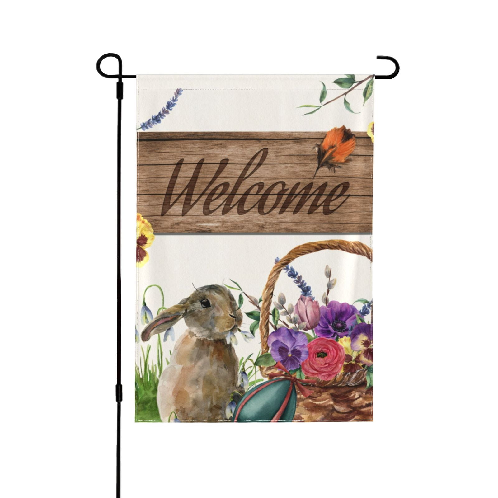 Easter Watercolor Flowers Vintage Bunny Day Garden Decor Flags, Double ...