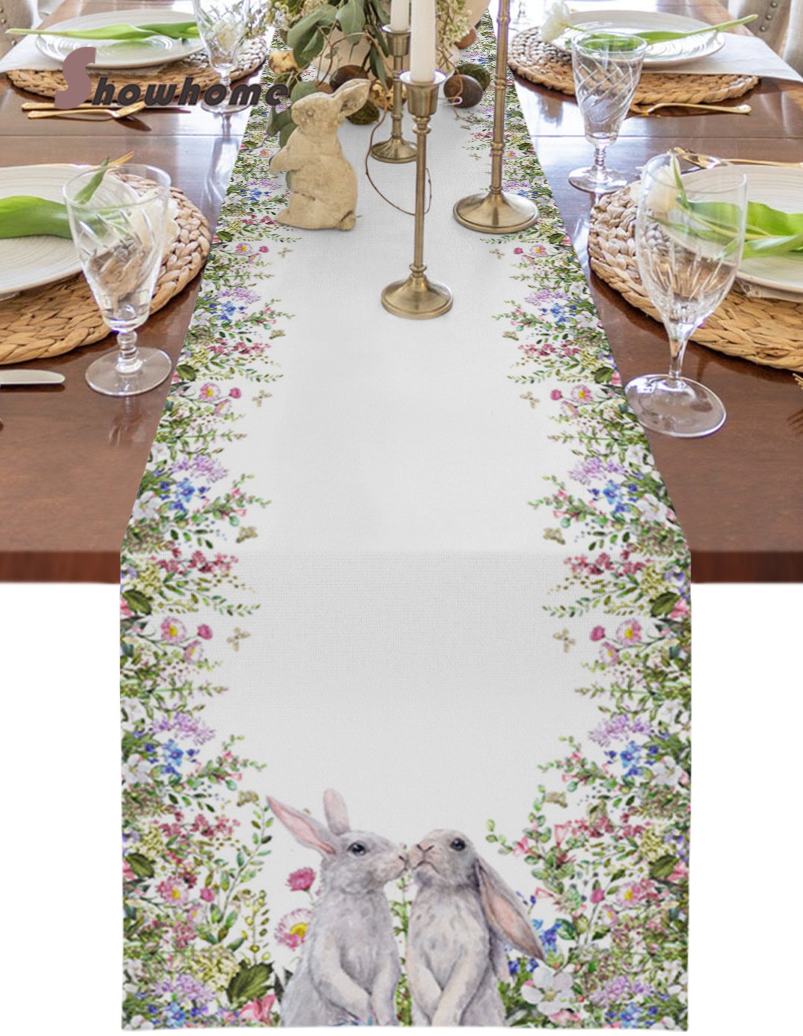Easter Watercolor Plants Bunny Table Runner Wedding r Table Cover ...