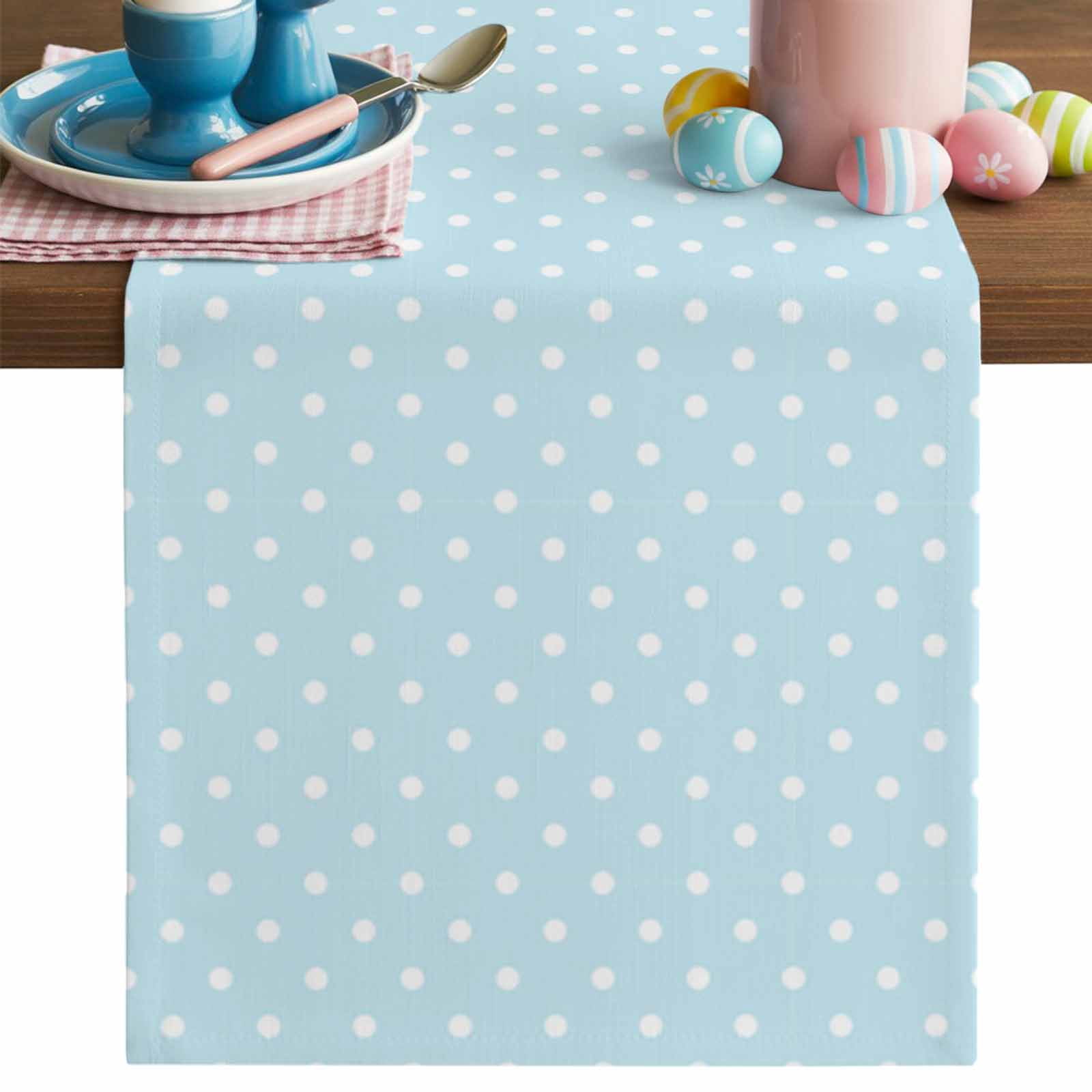 Easter Wave Table Runner, Point Blue Background Cotton Linen Kitchen ...