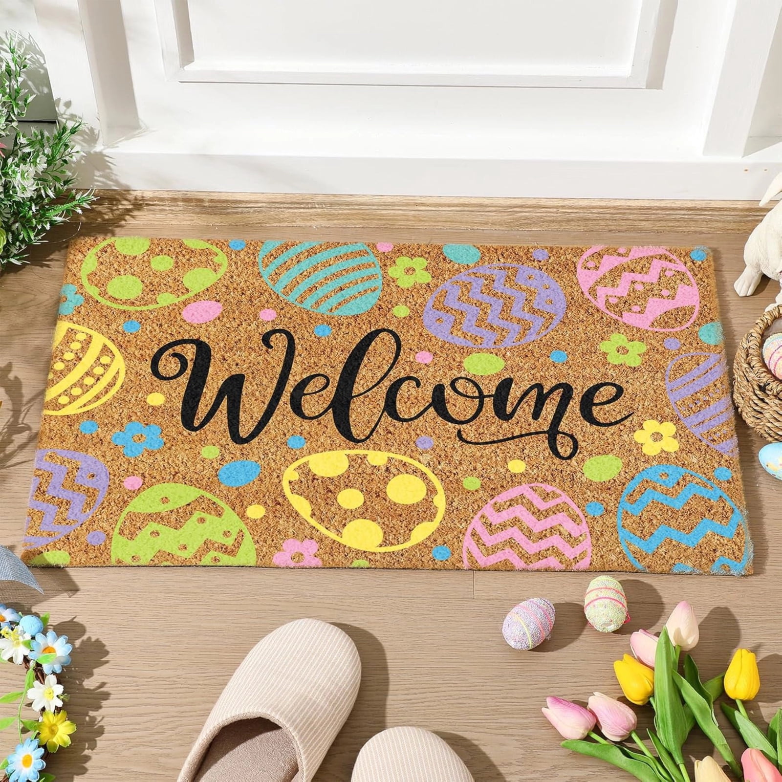Easter Welcome Doormat Outdoor Easter Egg Coir Door Mat Egg Front Door ...