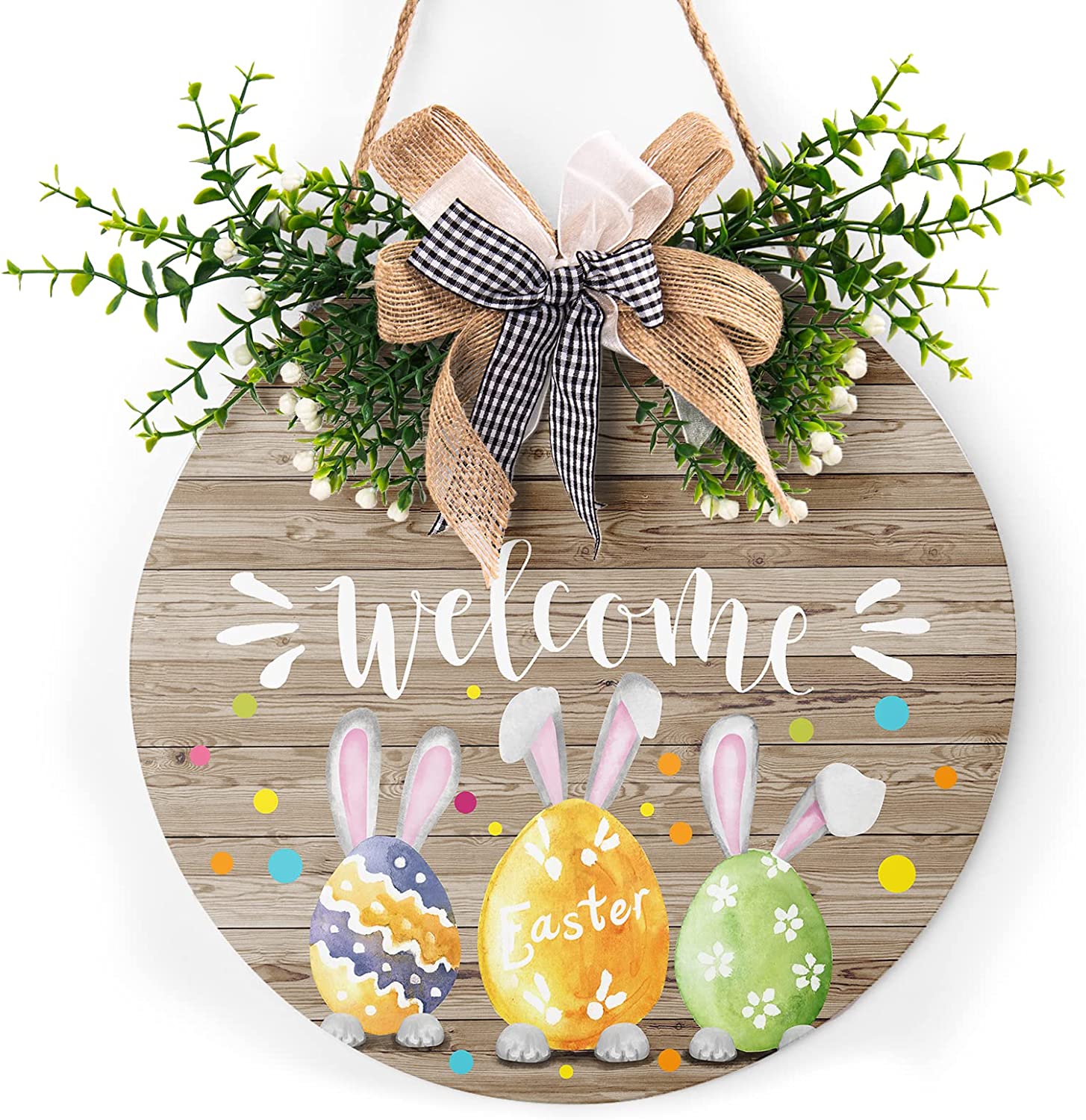Easter Welcome Sign, Wooden Hanging Sign, 12" x 12", Brown, Rustic ...