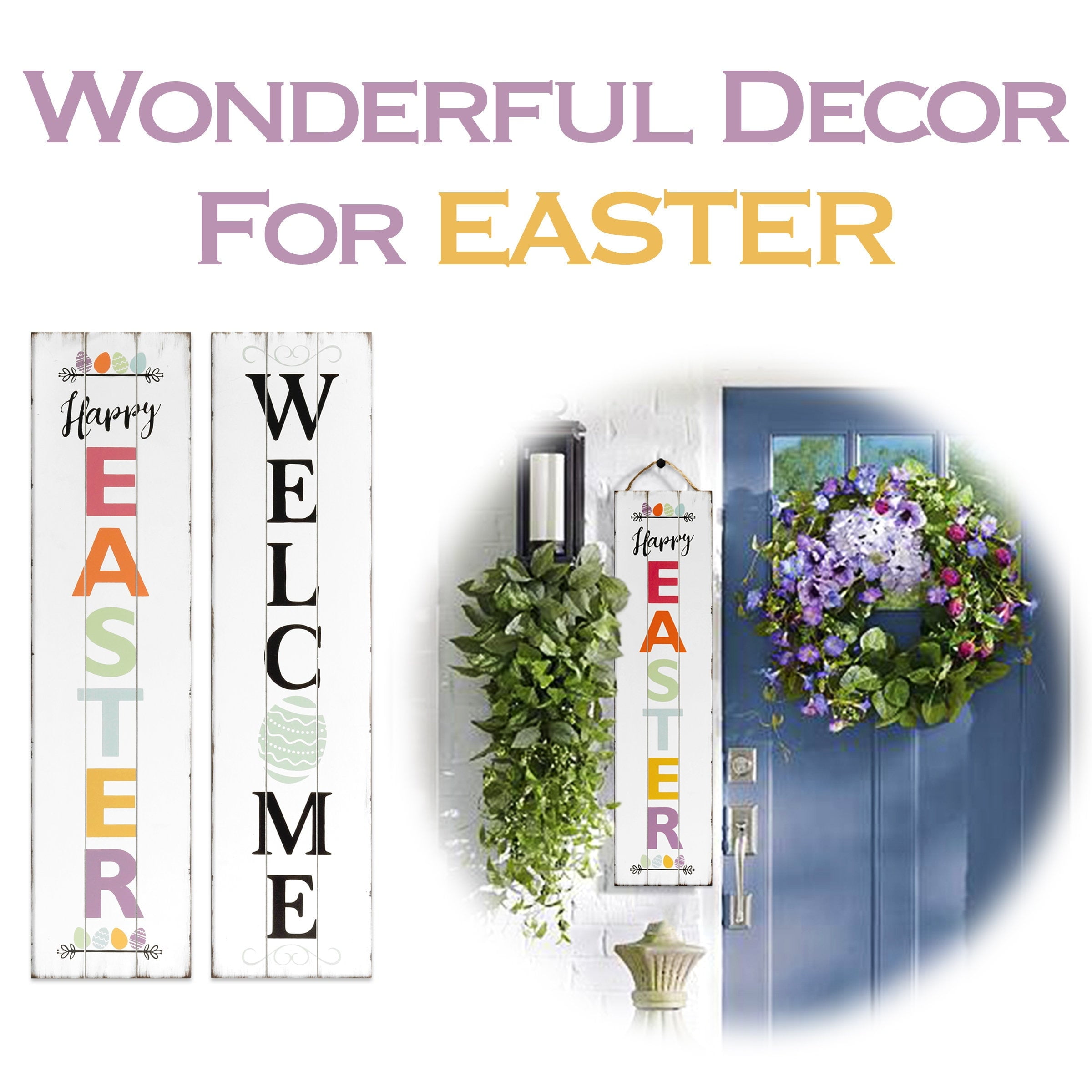 Easter Welcome Sign for Front Door | Reversible Wooden Porch Sign ...