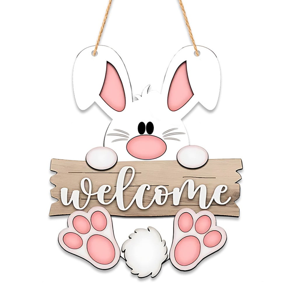 Easter Welcome Wooden Hanging Sign Easter Bunny Wood Sign For Yard ...