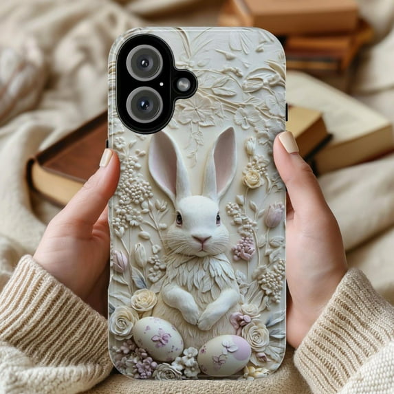 Easter White Bunny with Eggs Spring Phone Case with iPhone 17 to 11 Pro ...