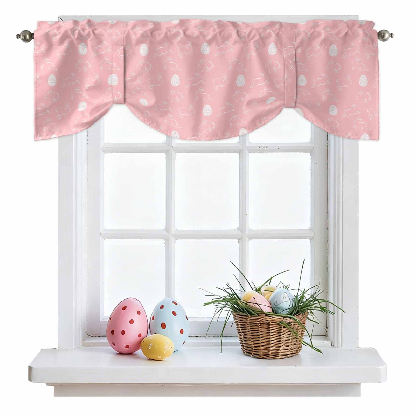 Easter White Eggs Tie Up Valances Curtain, Rabbits Farm Animals ...