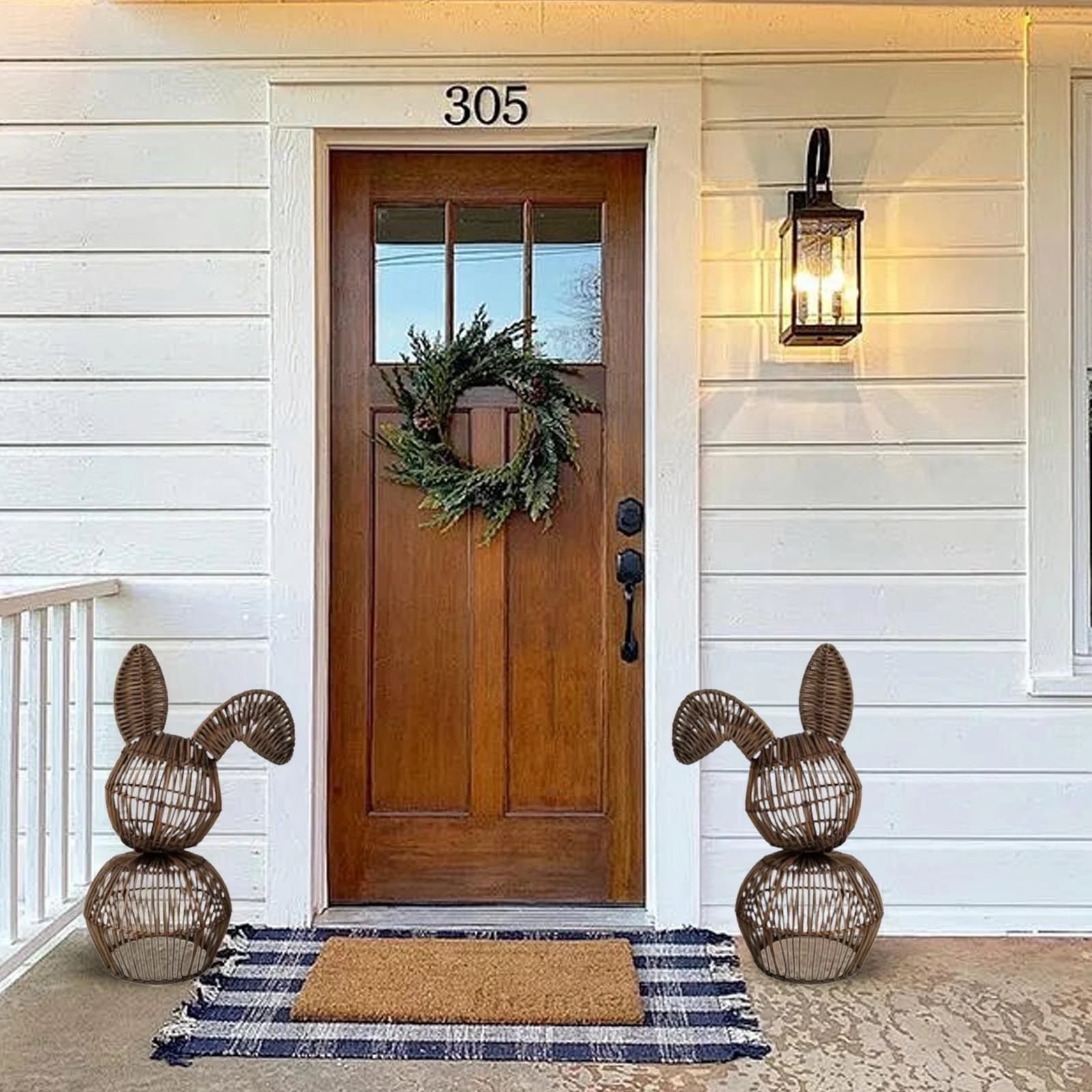 Easter Wicker Bunny, Rattan Bunny Outdoor with Linen Bow Rattan Bunnies ...