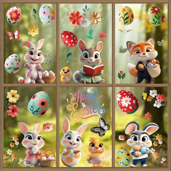 Easter Window Cling, 9 Sheets Larger 3D Bunny Rabbit Chick Window ...
