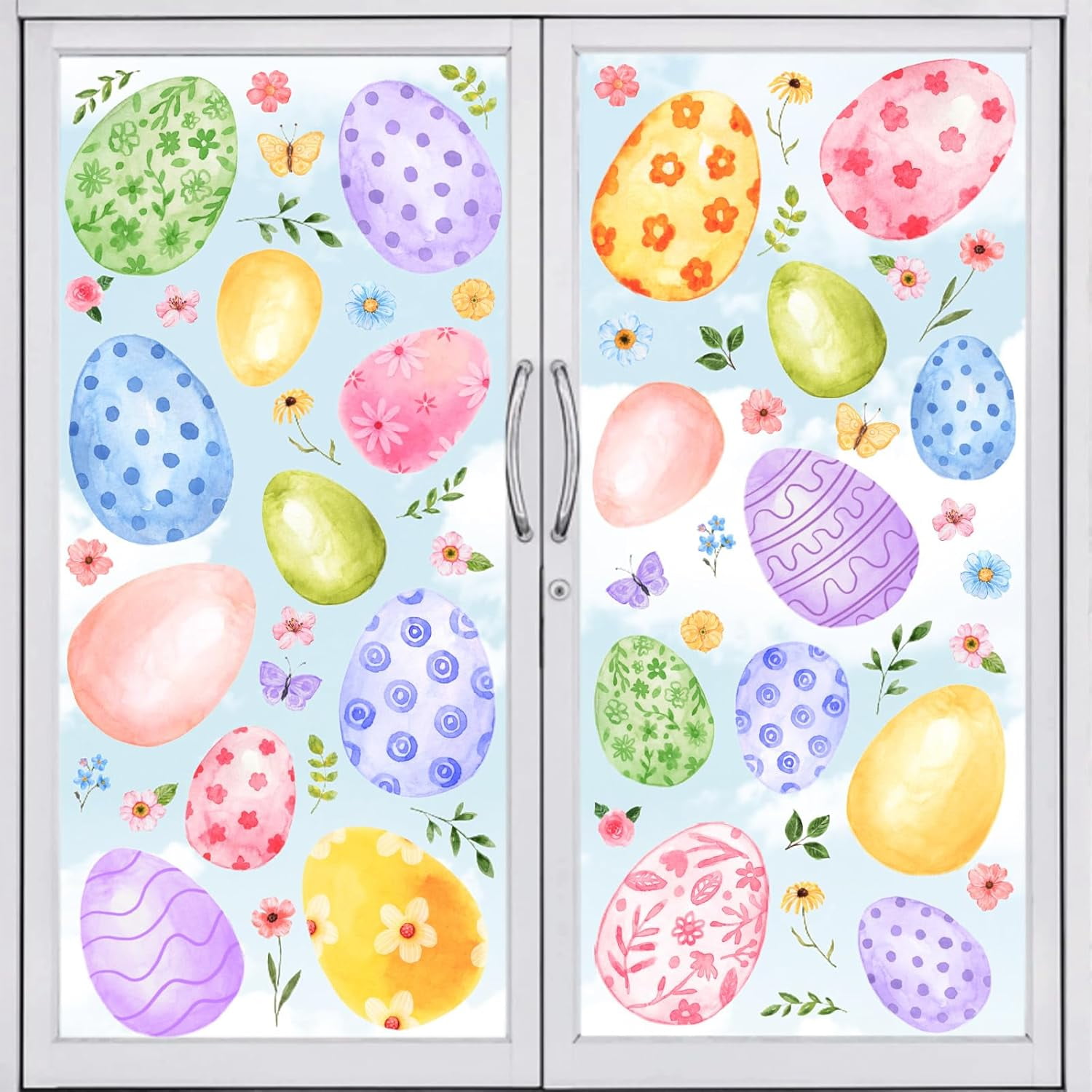 Easter Window Cling Stickers: Floral Eggs Reusable Window Decals for ...