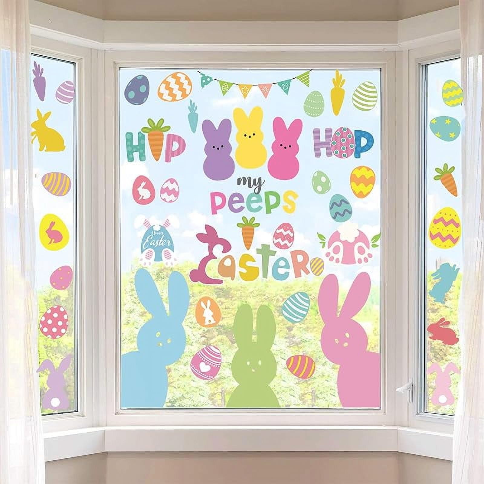 Easter Window Clings Bunny Decorations - 9 Sheet Reusable Static Peeps ...