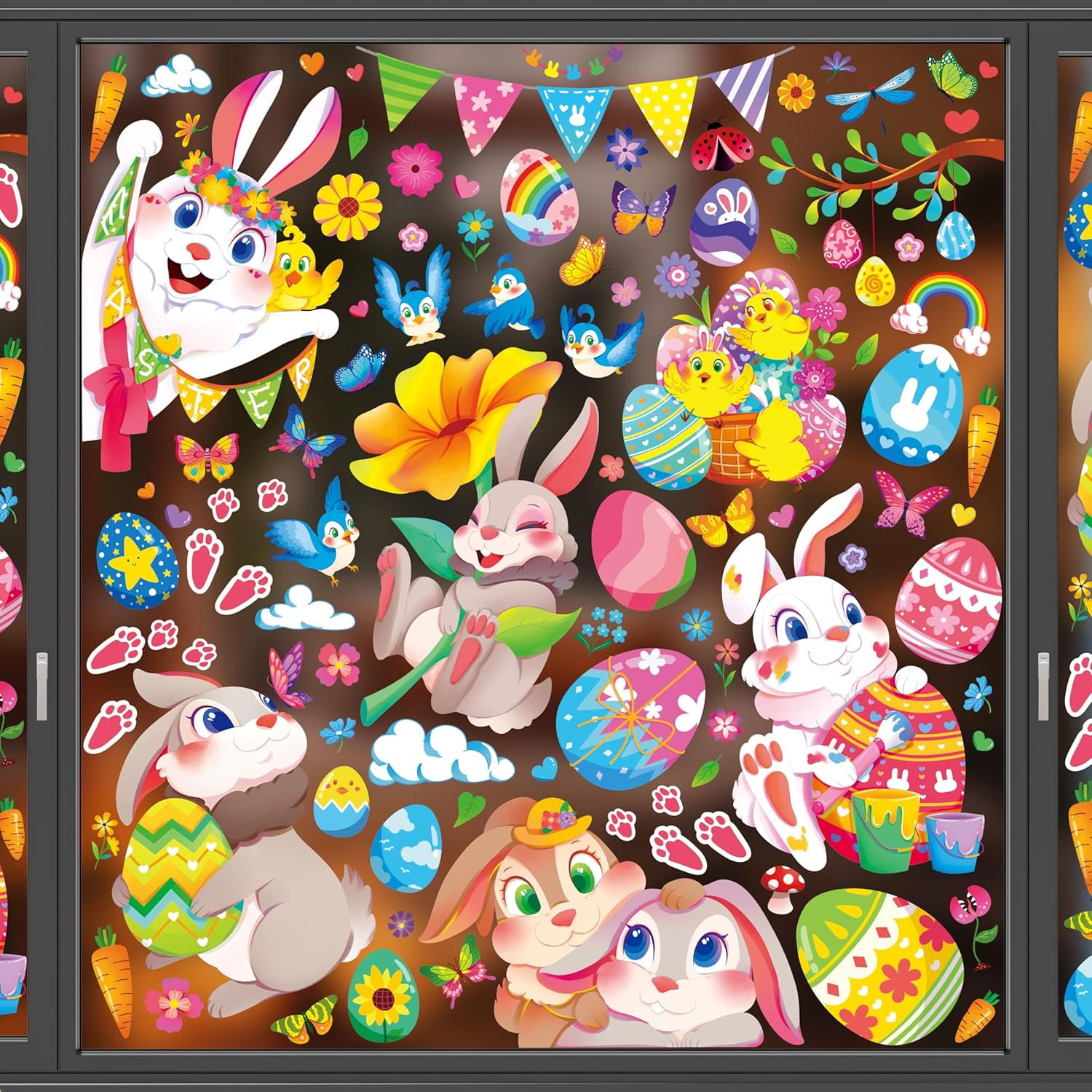 Easter Window Clings - Bunny Window Stickers Decals for Glass, Double ...