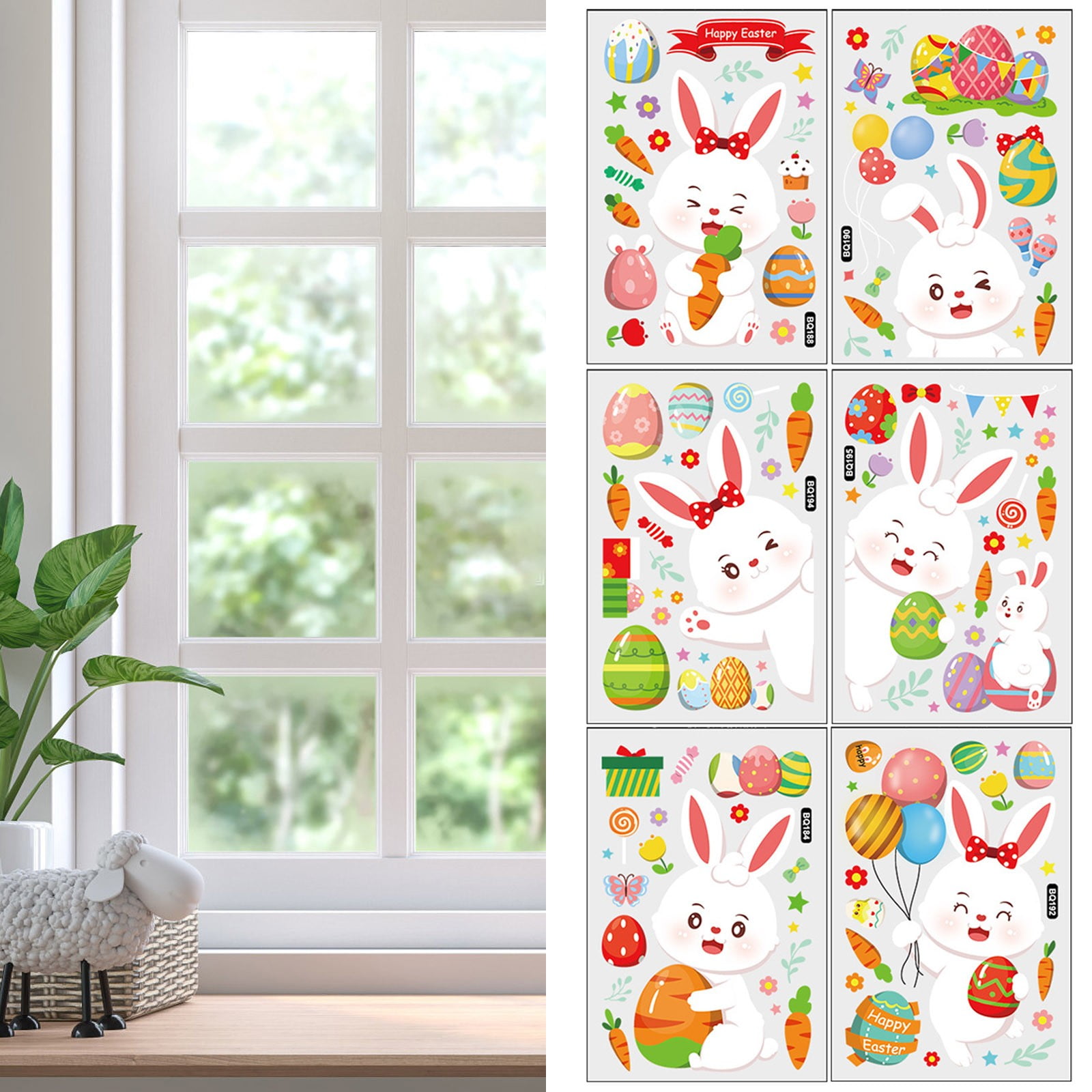 Easter Window Clings Cute Bunny Window Stickers Radish Eggs Butterfly ...