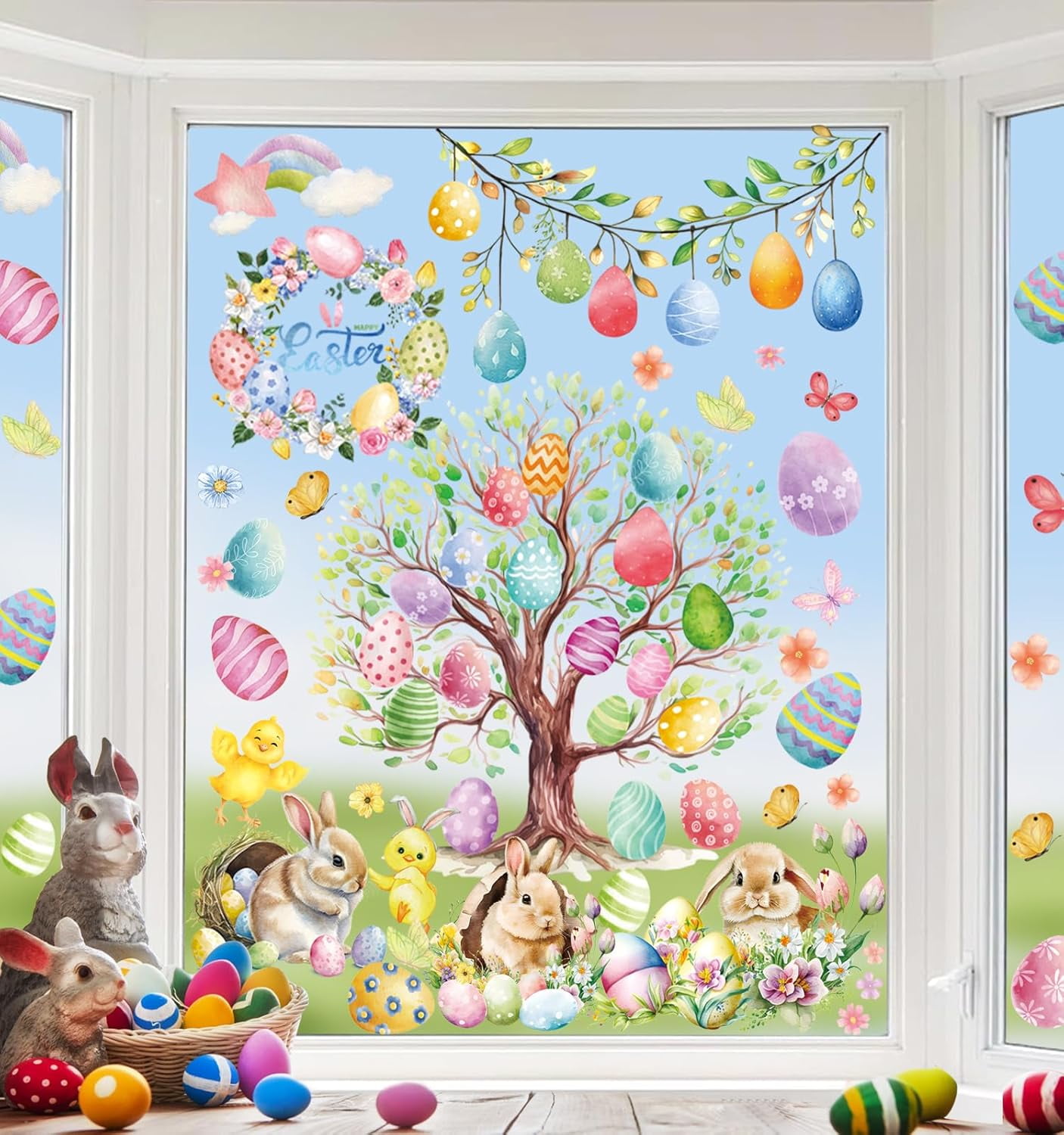 Easter Window Clings Decorations - 9 Sheets Easter Egg Window Clings ...
