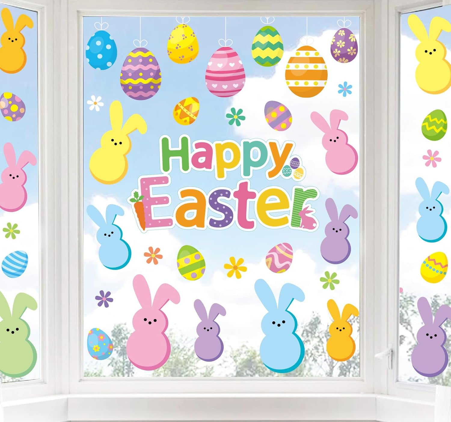 Easter Window Clings Happy Easter Bunny Rabbit Egg Window Stickers ...
