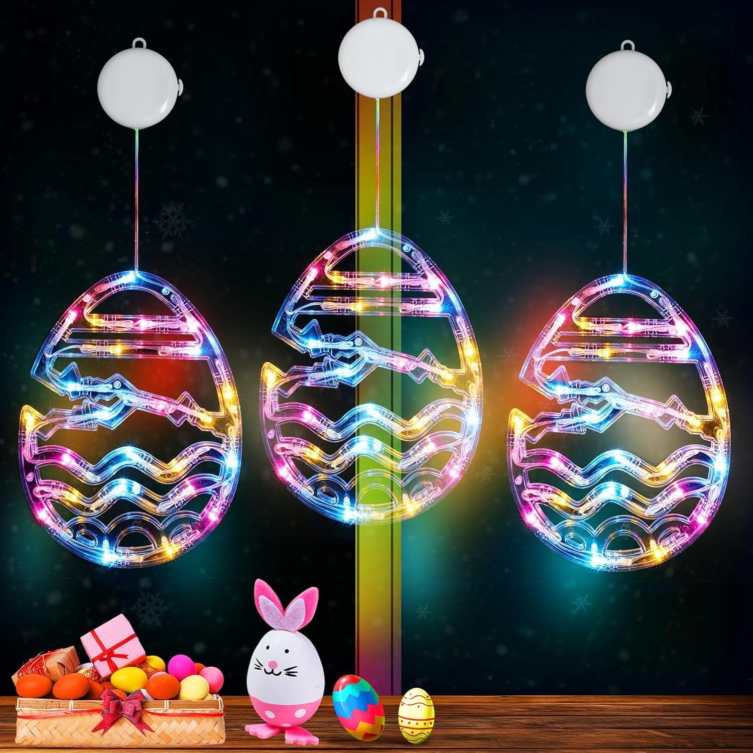 Easter Window Lights - 3 Pack Lighted Easter Decorations with Suction ...