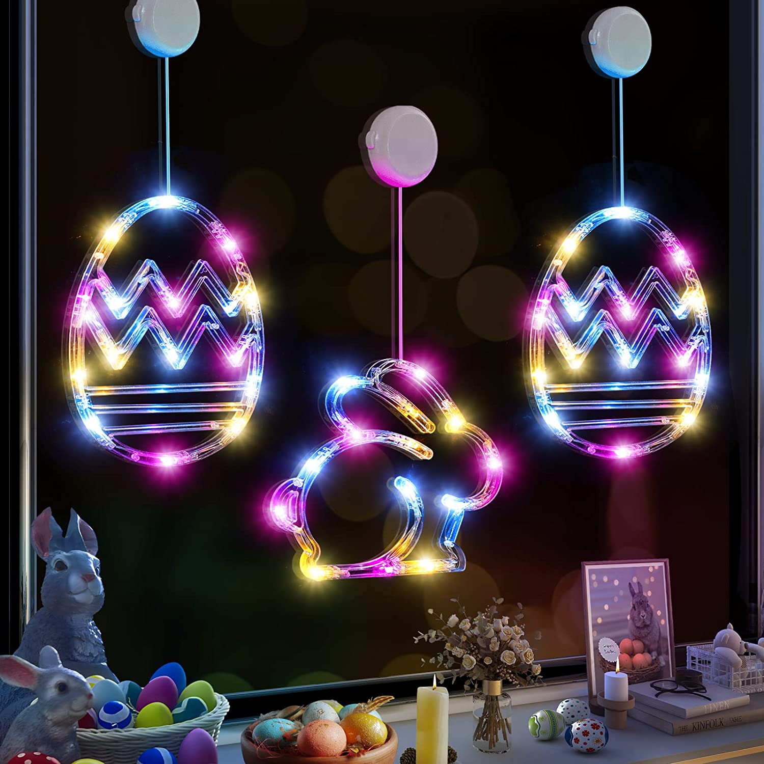 Easter Window Lights, Easter Window Decorations, 3 Pack Easter Eggs and ...