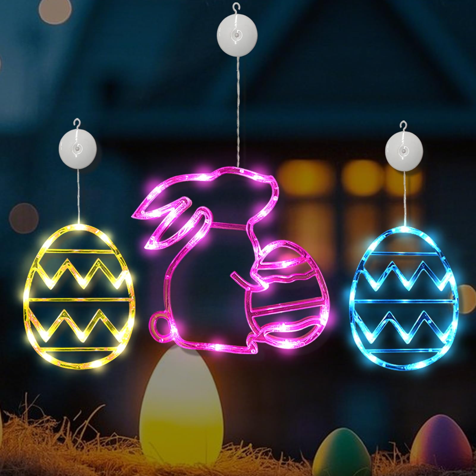 Easter Window Lights for Easter Decorations Indoor, Hanging Easter ...