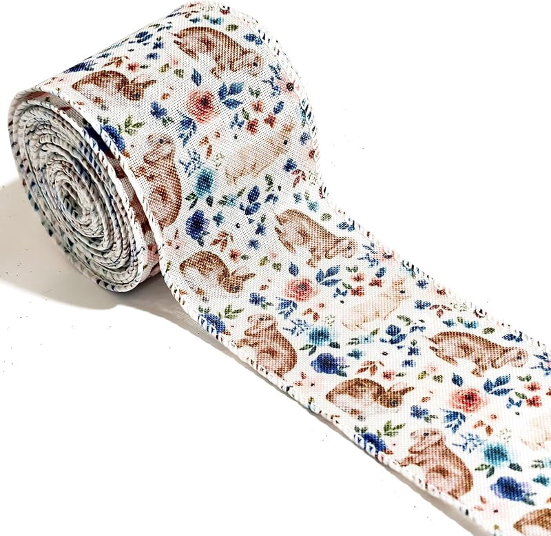 Easter Wired Edge Ribbon Spring Floral Bunny Wired Ribbon Watercolor ...