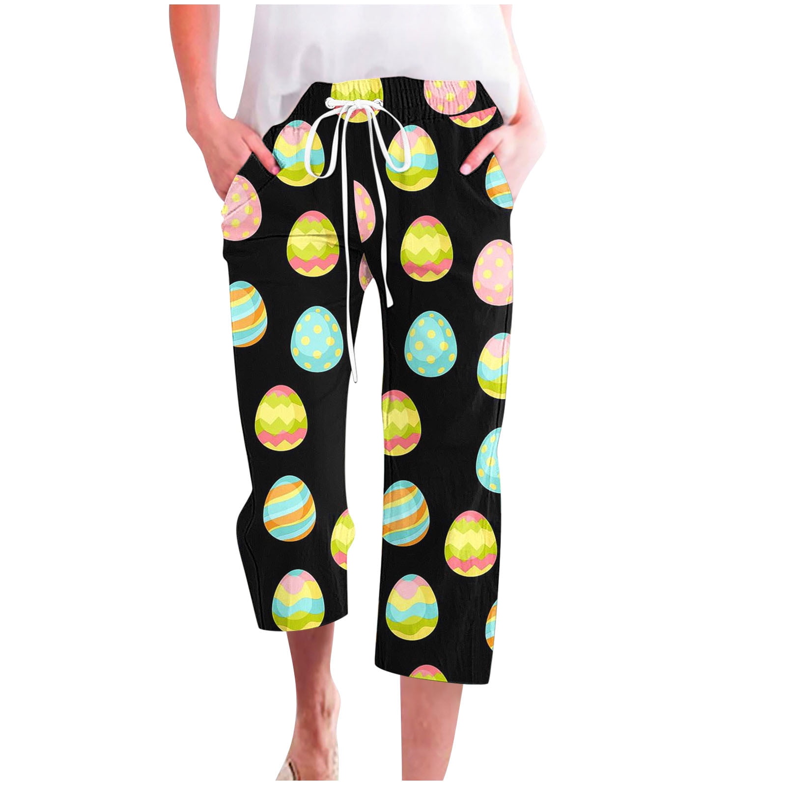 Easter Women Capri Pants with Pocket Straight Leg Linen Blend ...