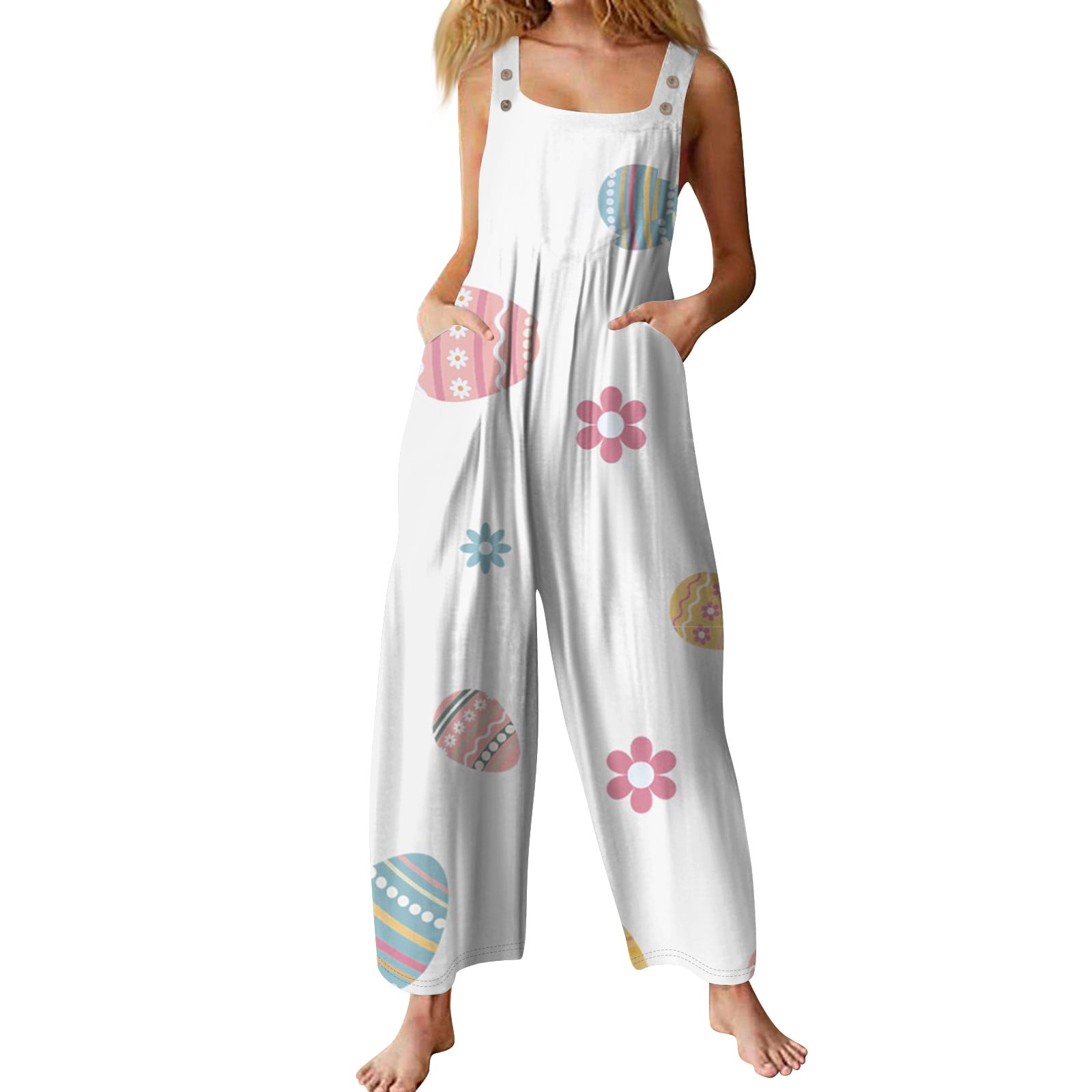 Easter Women's Wide Leg Jumpsuits Easter Overalls Casual Wide Leg Long ...