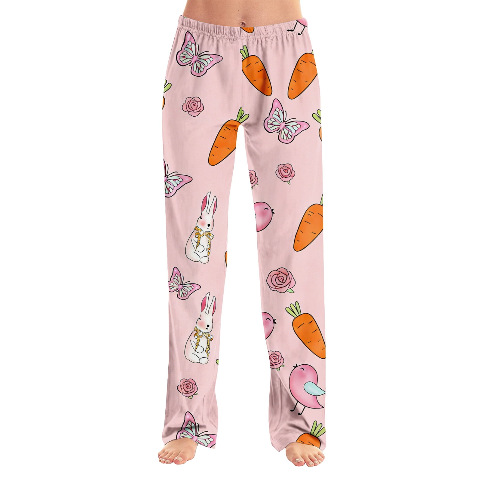 Easter Womens Cute Inseam Pajama Pants Bunny Print Stretchy Trousers ...