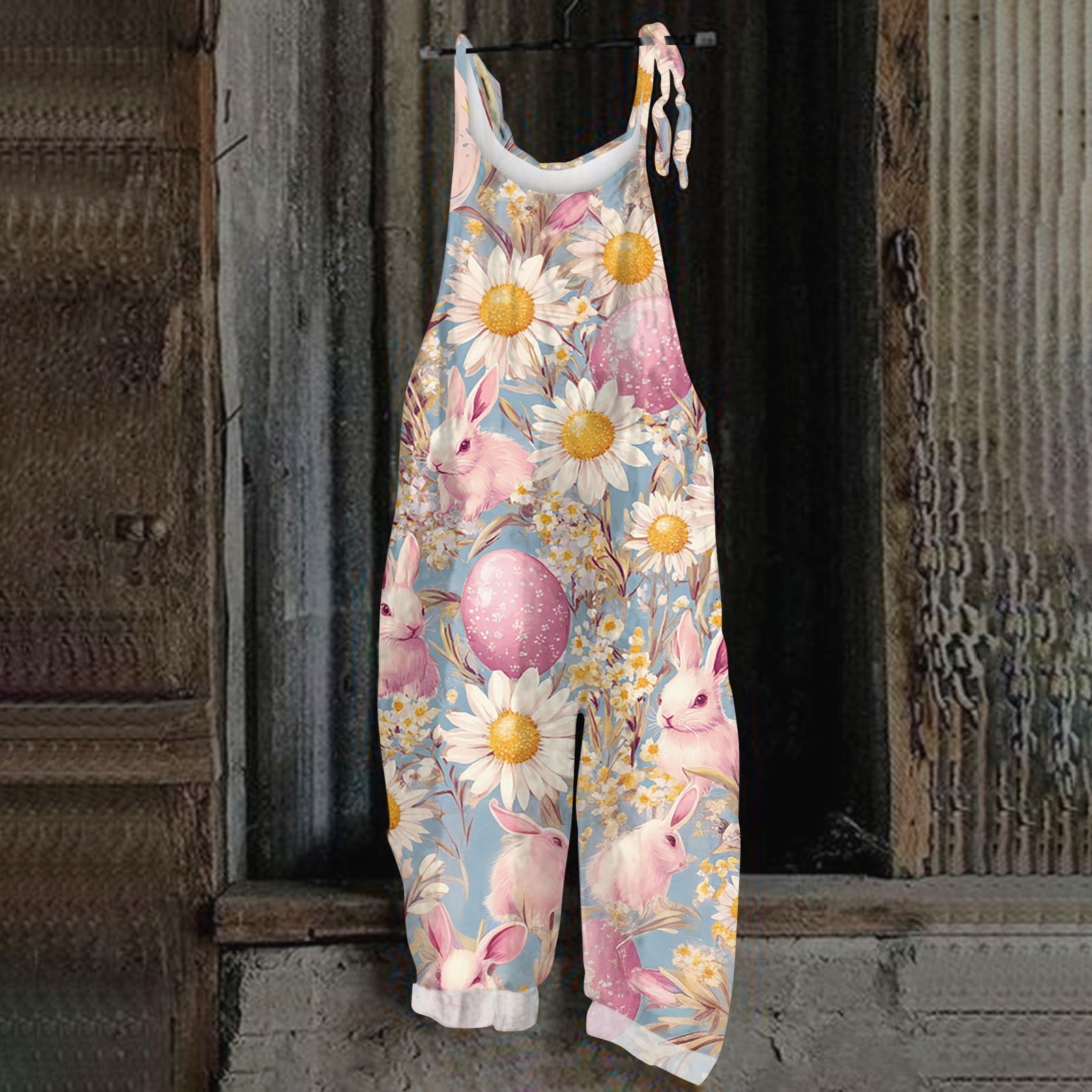 Easter Womens Overalls Retro Bunny Print Wide Leg Overalls Casual ...