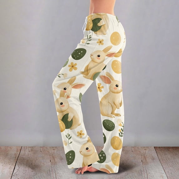Easter Womens Pajamas Pants Cute Bunny Printed Funny Holiday Pj Pants ...