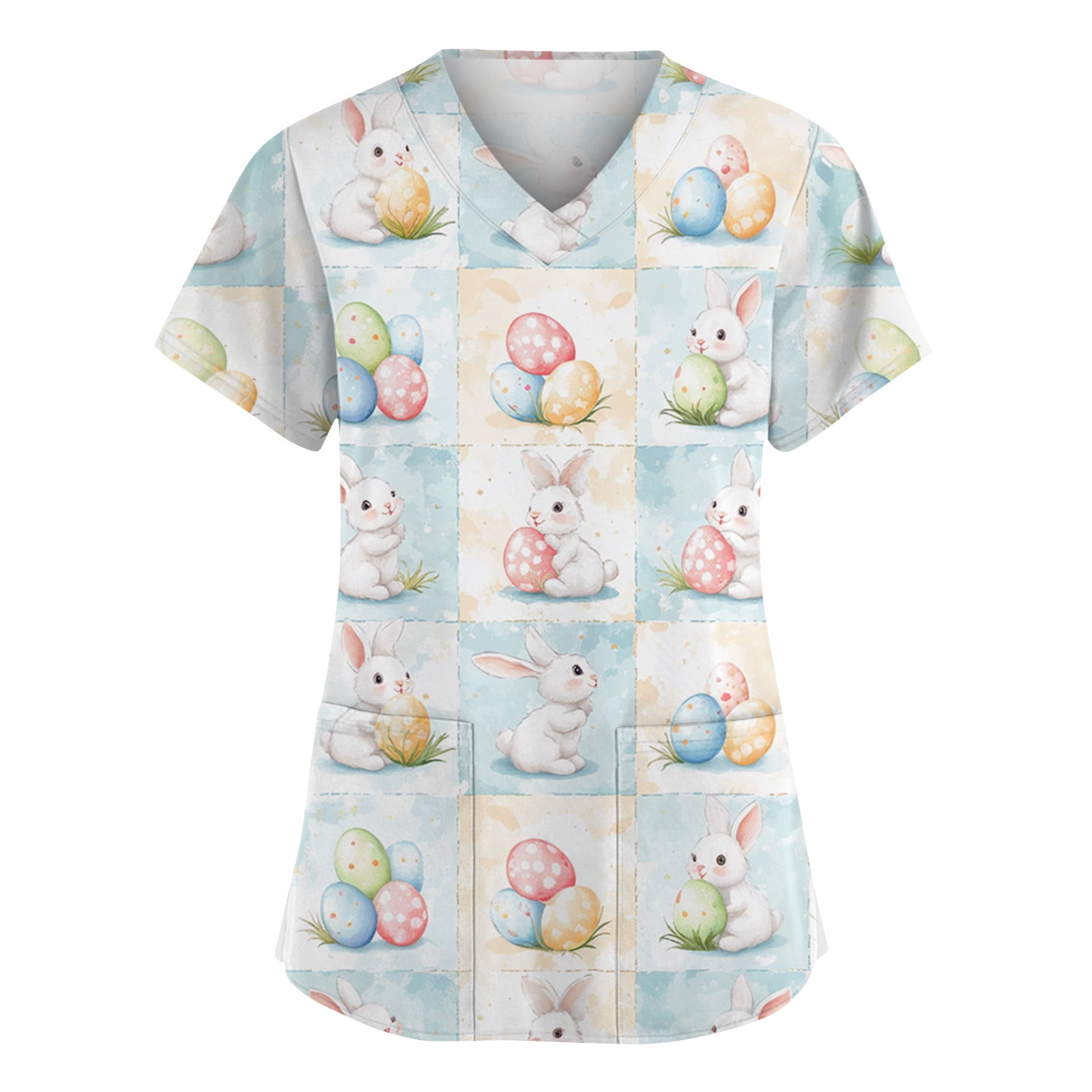 Easter Womens Scrubs Soft Stretch Short Sleeve V Neck Working Uniform ...