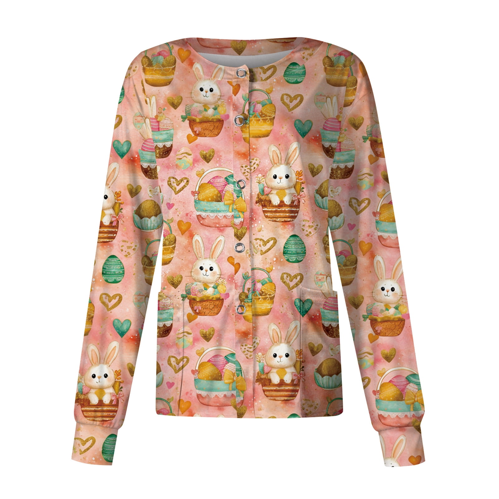 Easter Womens Scrubs Stretchy Bunny Egg Printed Crew Neck Nursing ...