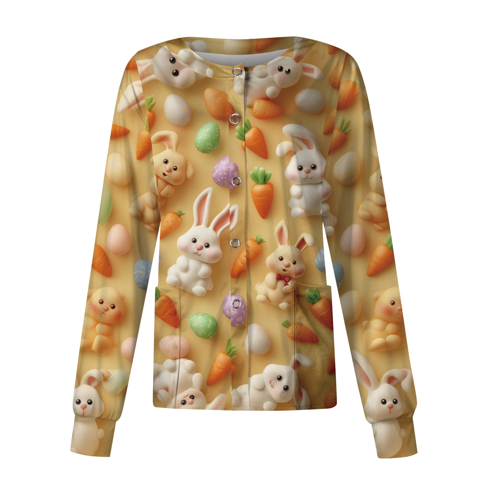 Easter Womens Scrubs Tops Nurse Crew Neck Bunny Egg Print Working ...