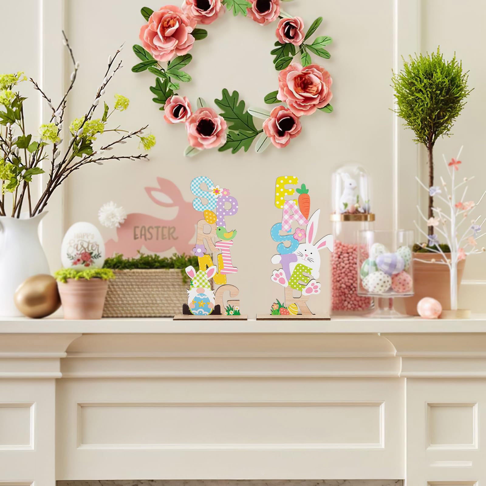 Easter Wood and Acrylic Decorations, Festive Desktop Ornaments with ...