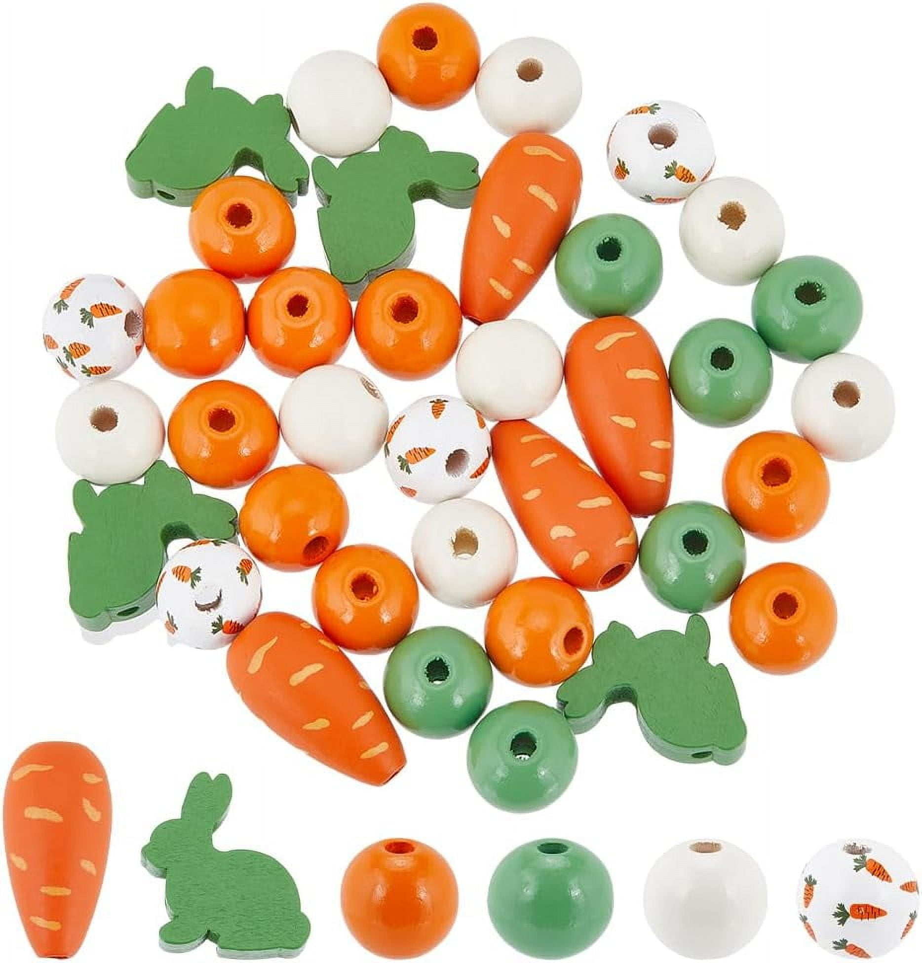 Easter Wood Beads 3D Easter Bunny Beads Garland Bead Wooden Beads Easter Egg Beads Cute Cartoon ...