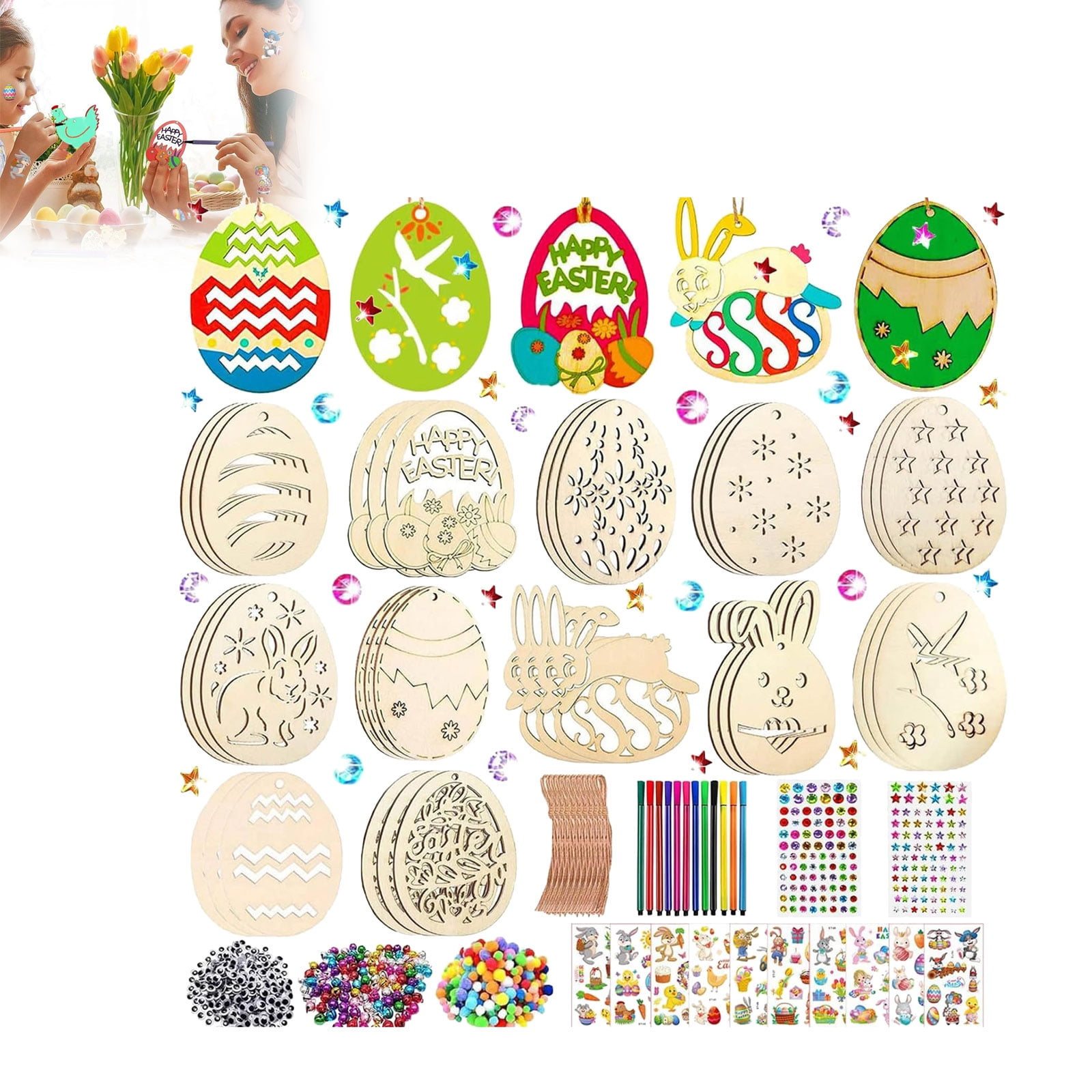 Easter Wood Cutouts for Crafts Unfinished Ornaments DIY with Rabbits to ...