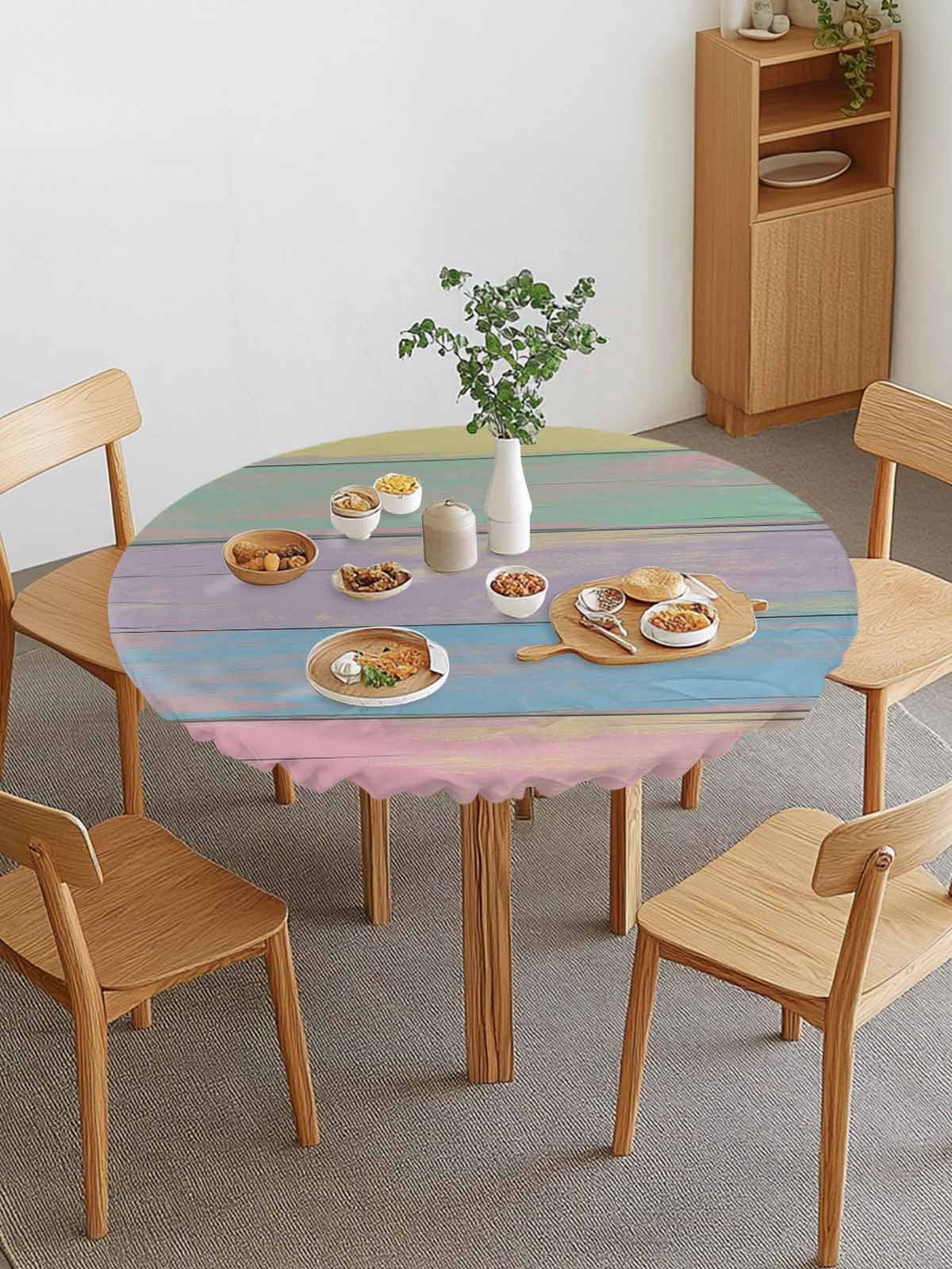 Easter Wood Striped Round Fitted Tablecloth with Elastic Edge, Pink ...