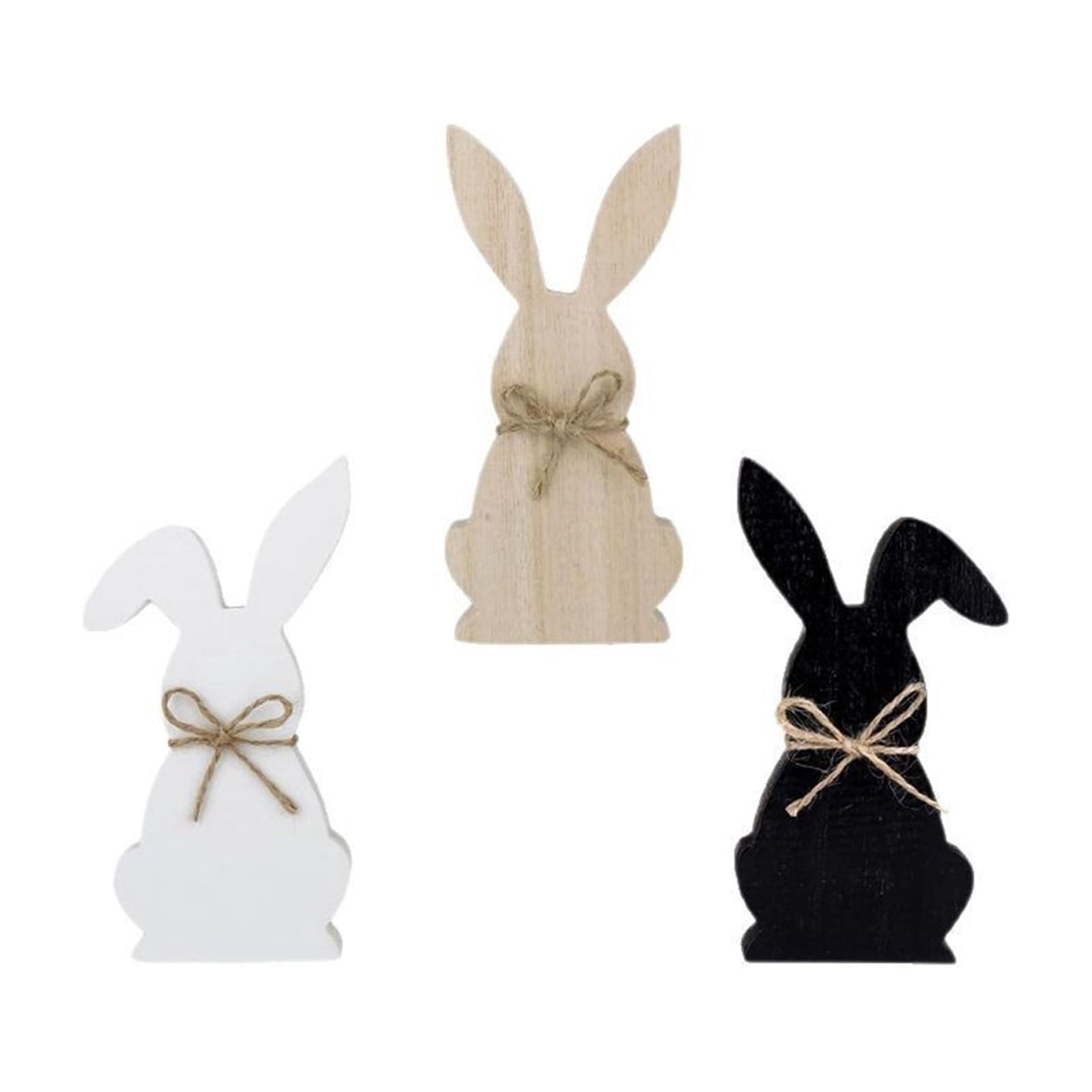 Easter Wooden Bunny Decor Set White Beige Black Rabbit Figurines with ...