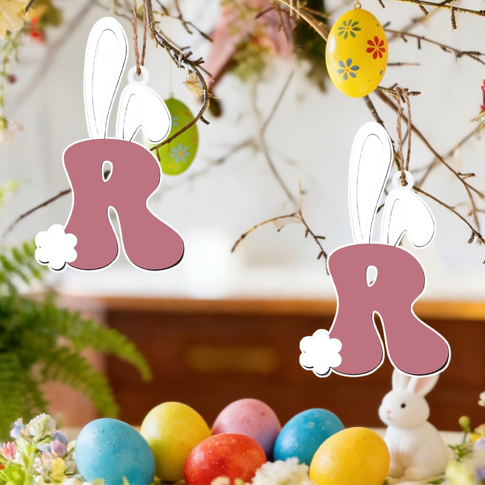 Easter Wooden Bunny Ear Letter Hanging Ornament, Decorative Wall Door ...
