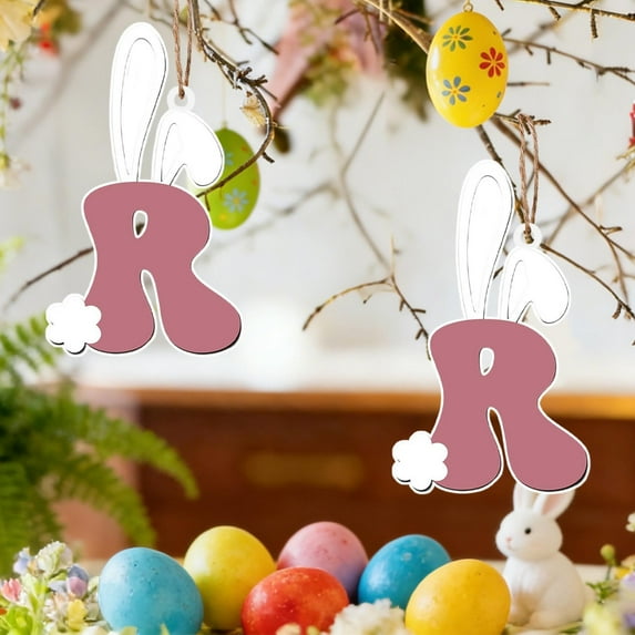 Easter Wooden Bunny Ear Letter Hanging Ornament, Decorative Wall Door ...