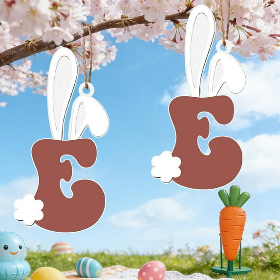 Easter Wooden Bunny Ear Letter Ornament E - Festive Spring Holiday ...