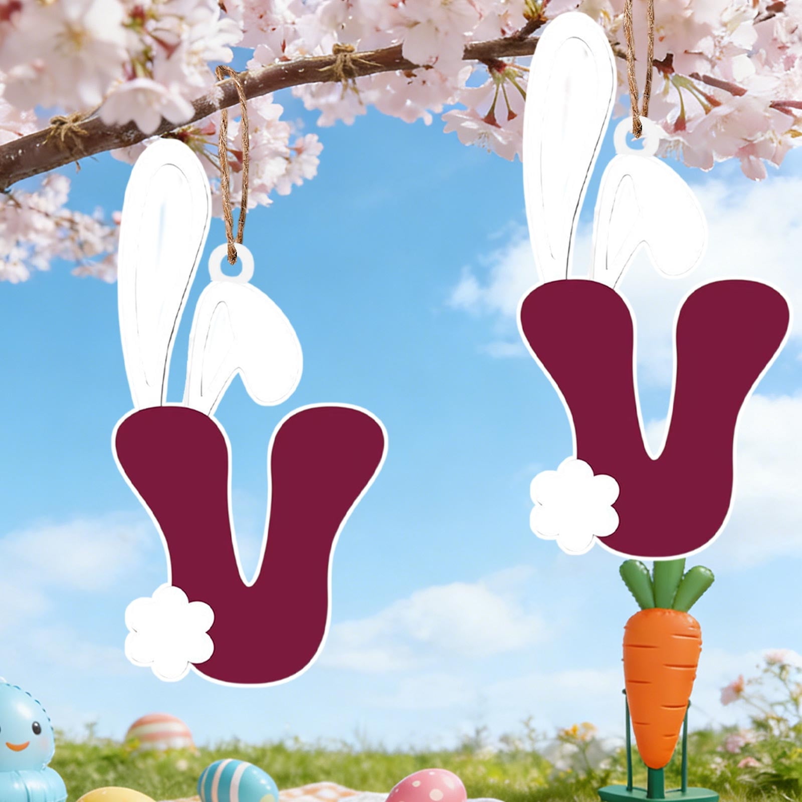 Easter Wooden Bunny Ear Letter Ornament - Rustic Hanging Decor for Home ...