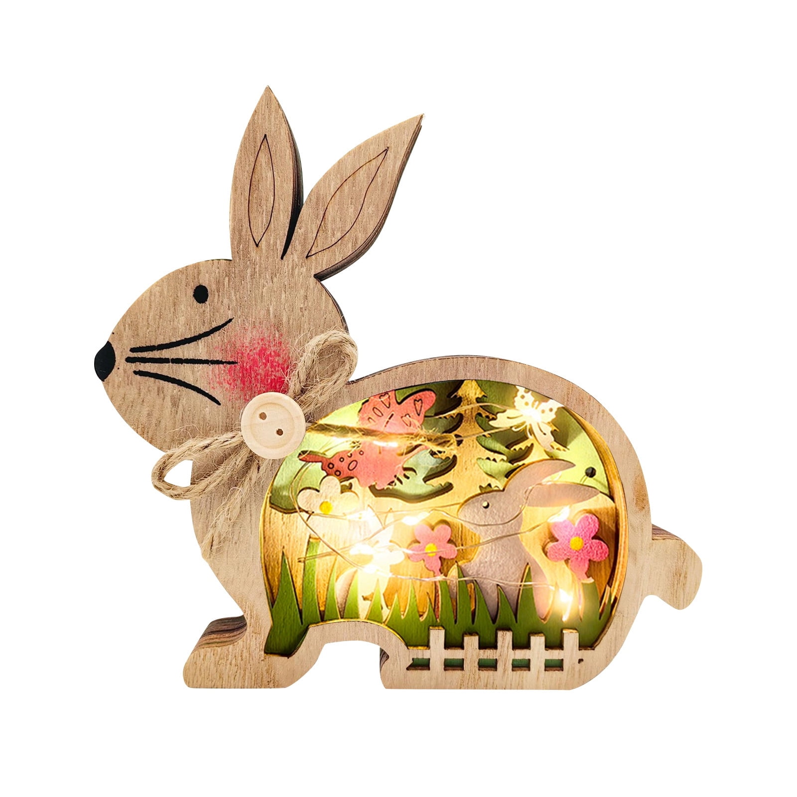 Easter Wooden Bunny Ornament With Led Lights, Festive Home & Easter ...