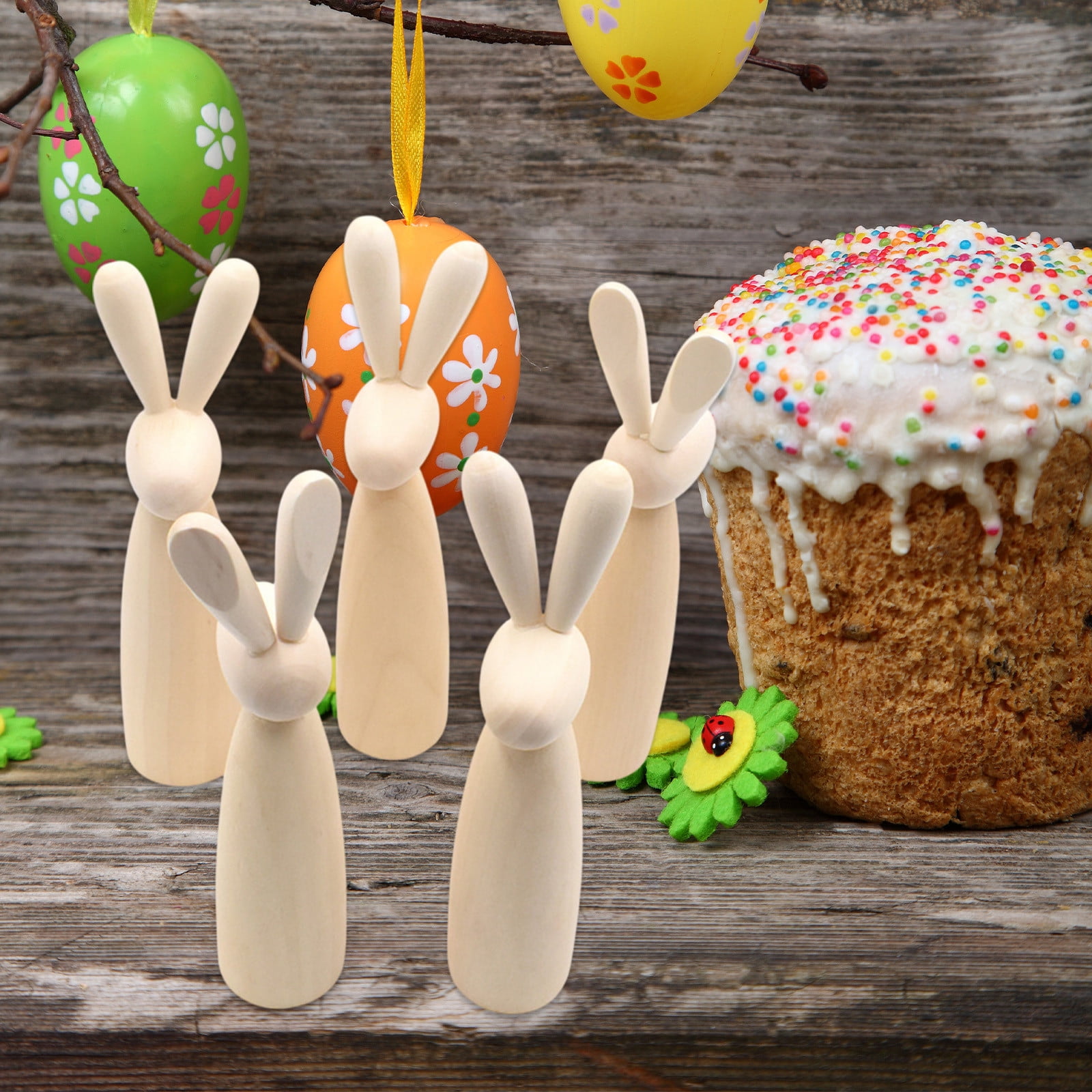 Easter Wooden Bunny Simulation Graffiti Puppet Wooden Bunny Ornament ...