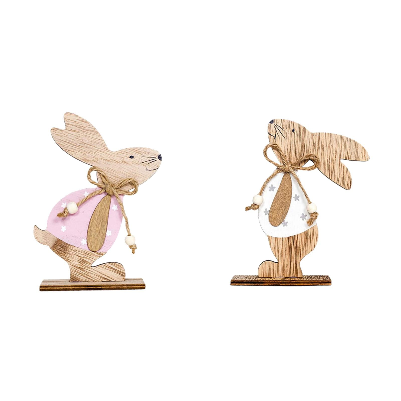 Easter Rabbit Ornaments for Home Wooden Bunny Decor Farmhouse Crafts ...