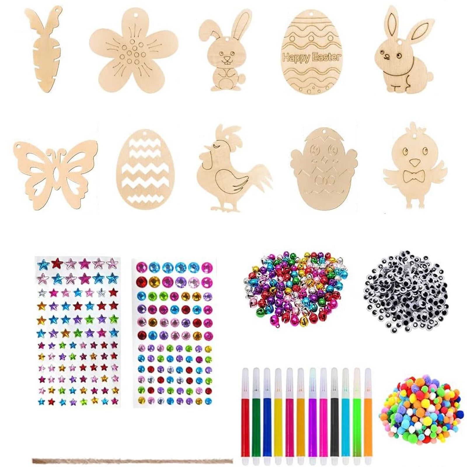 Easter Wooden Craft Kit for Kids DIY Art Set with Markers, Stickers, Pom Poms, Googly Eyes ...