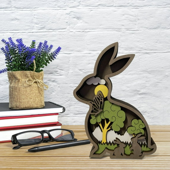 Easter Wooden Decorations Rabbit 3D Desktop Ornament Tabletop ...