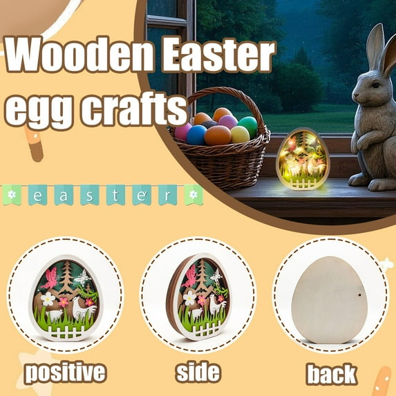 Easter Wooden Eggs Led Light Decoration, Creative Spring Butterfly ...