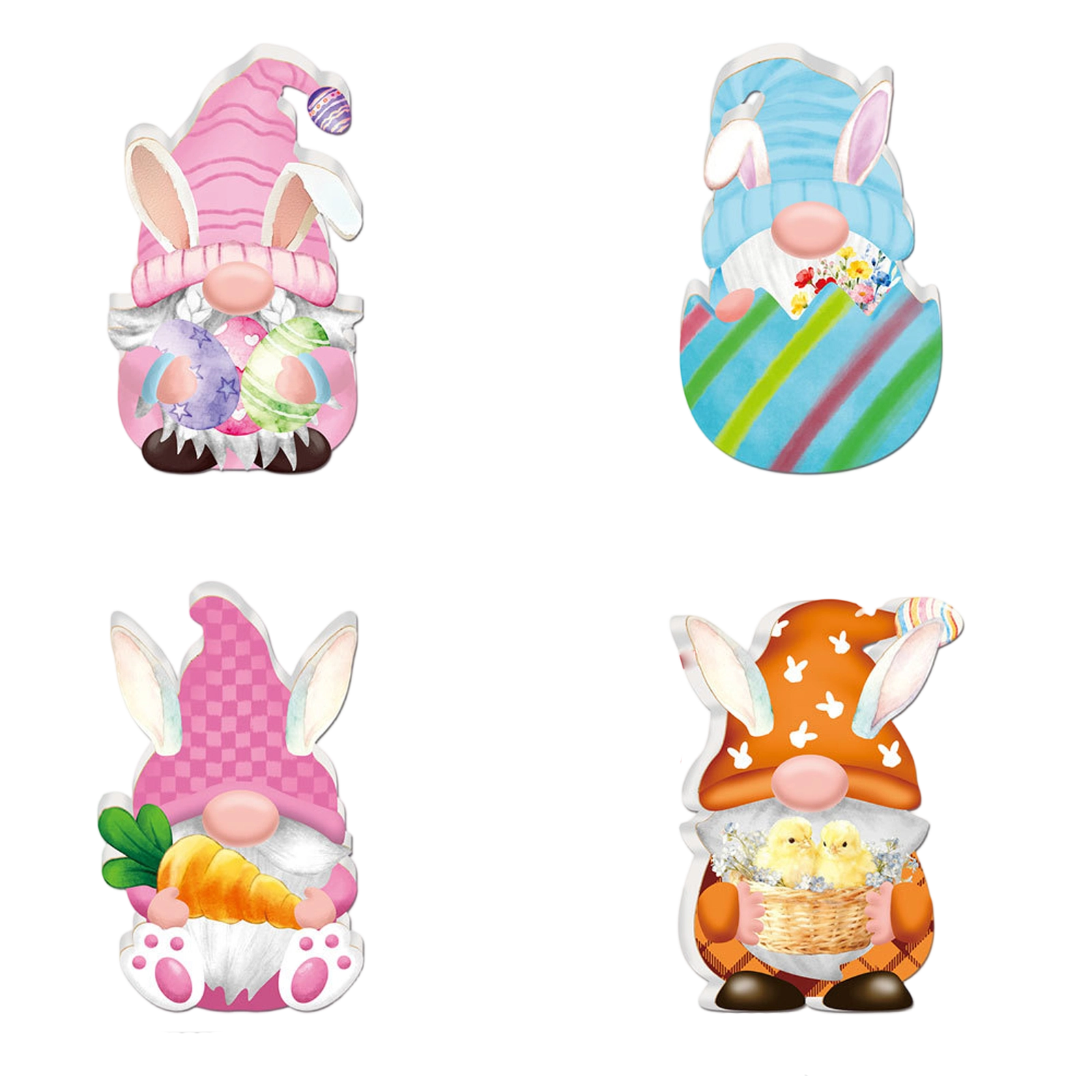 Easter Wooden Gnome Bunny Sign, 4-Piece Easter Bunny Egg Decoration For ...