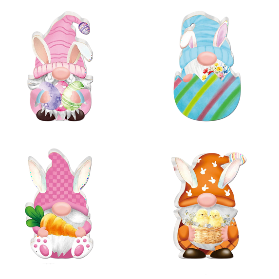Easter Wooden Gnome Bunny Sign Set (4-Piece) - Rabbit Egg & Carrot ...