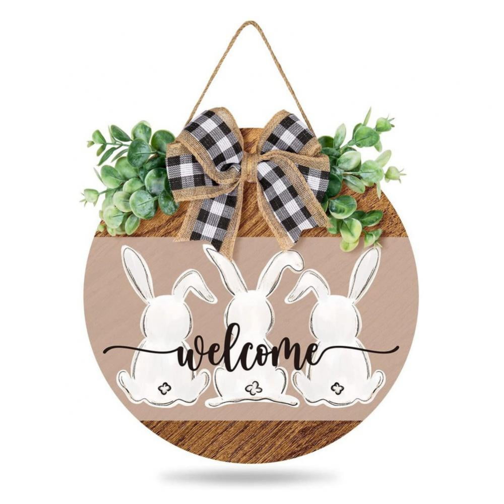 Easter Wooden Hanging Sign Bunny Rabbit Welcome Sign Door Decoration ...