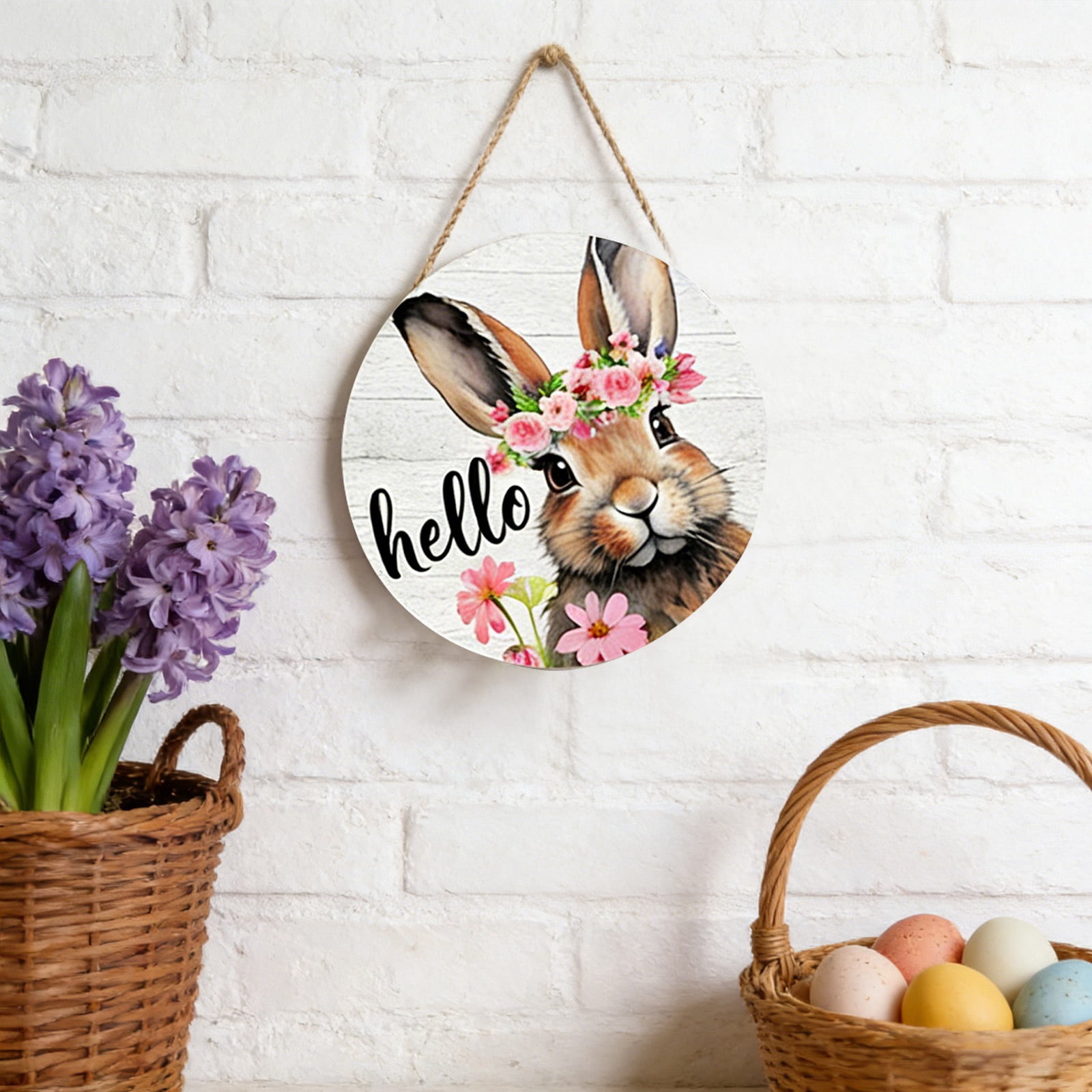 Easter Wooden Hanging Sign Cute Bunny Happy Easter Signs For Front Door ...